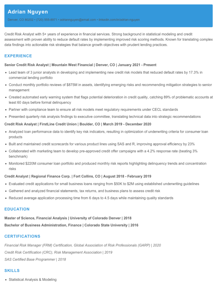 Credit Risk Analyst Resume Examples & Templates 2025 - Resume.AI