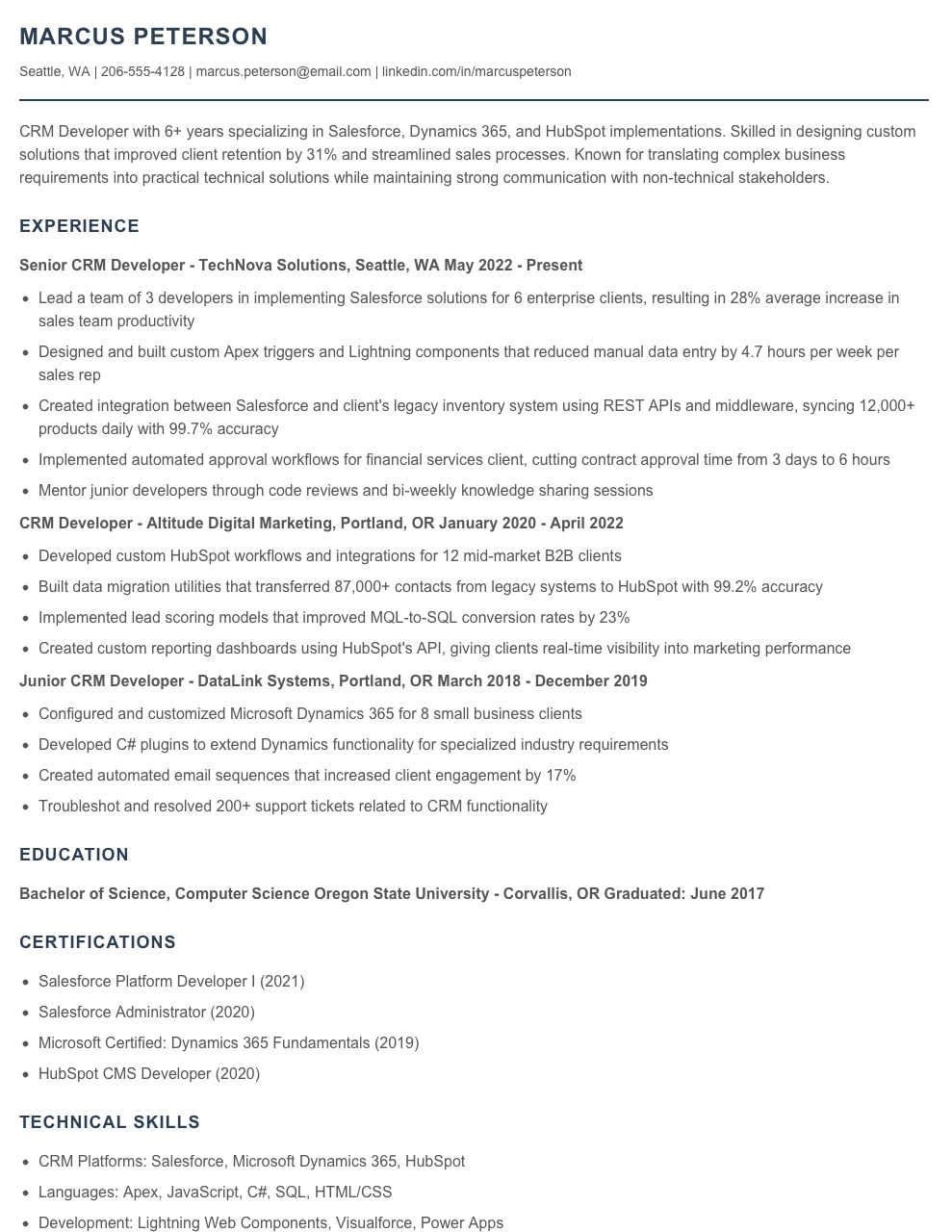 CRM Developer Resume Examples & Templates 2025 - Resume.AI