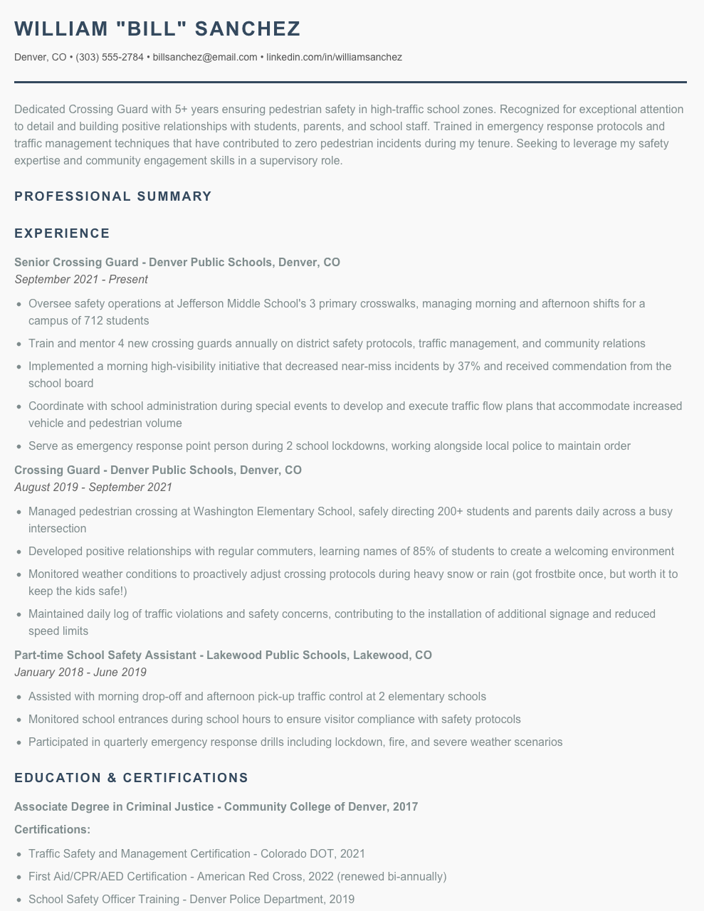 Crossing Guard Resume Examples & Templates 2025 - Resume.AI