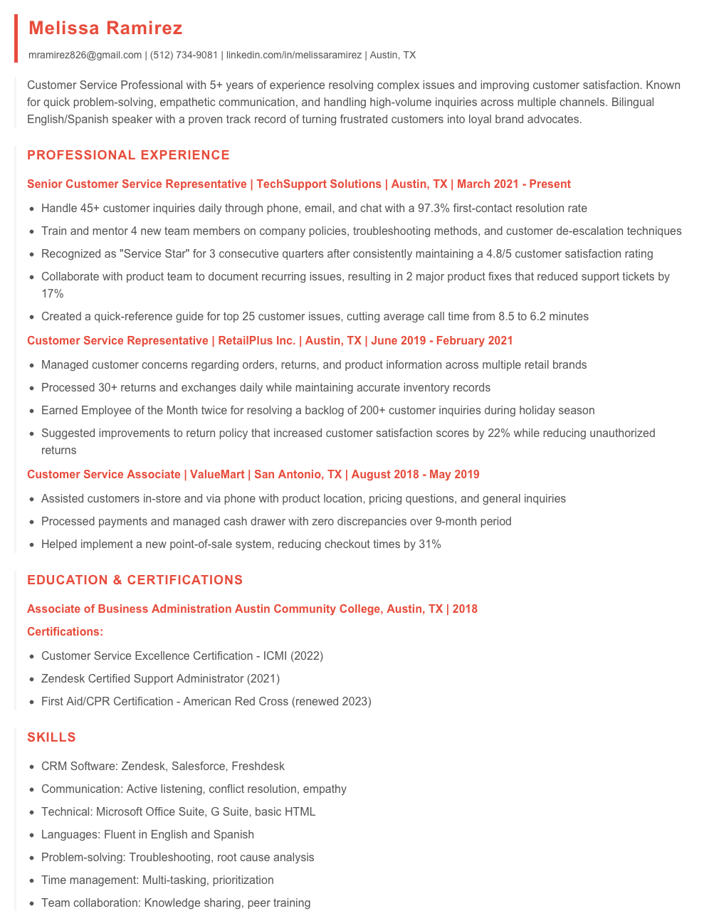Customer Service Representative Resume Examples & Templates 2025 ...