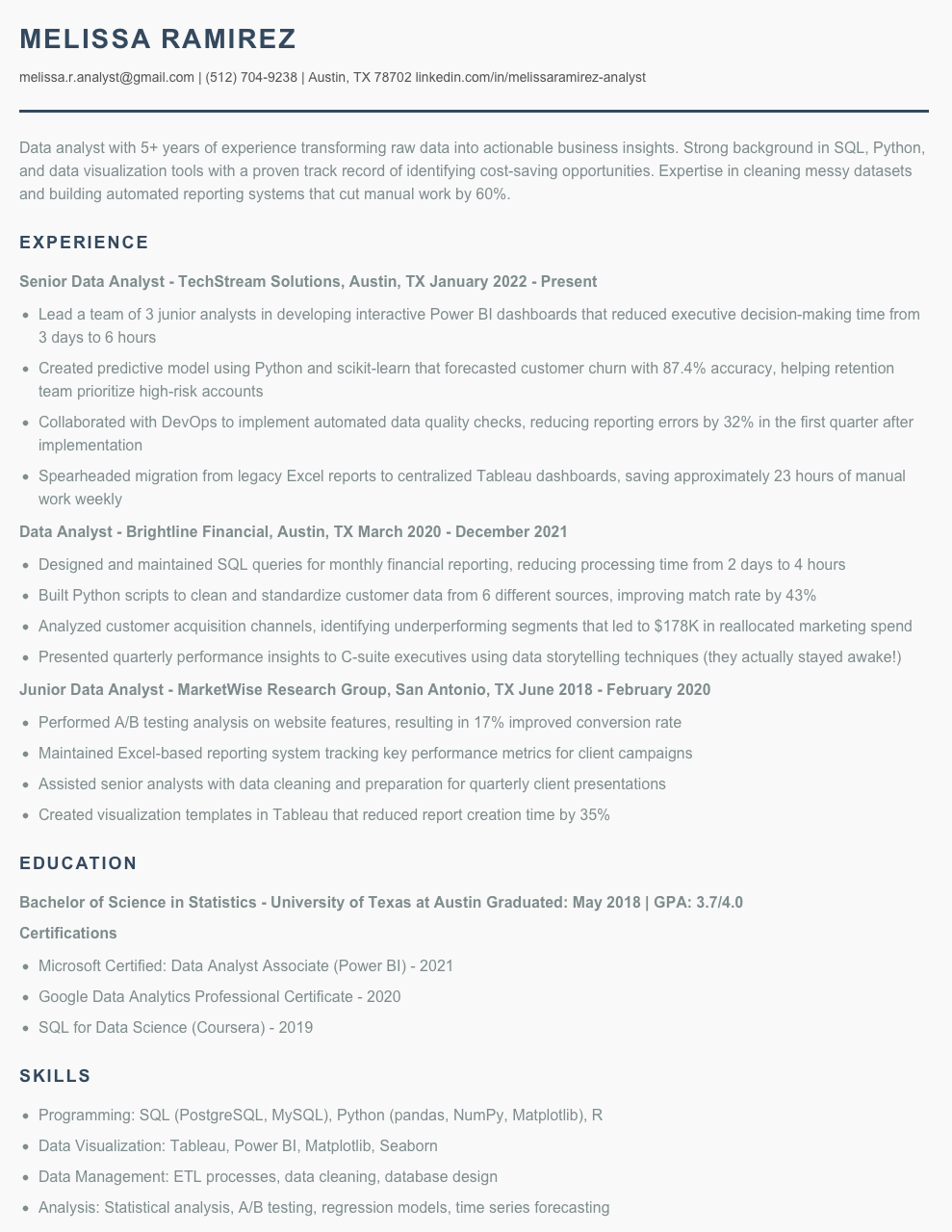 Data Analyst Resume Examples & Templates 2025 - Resume.AI