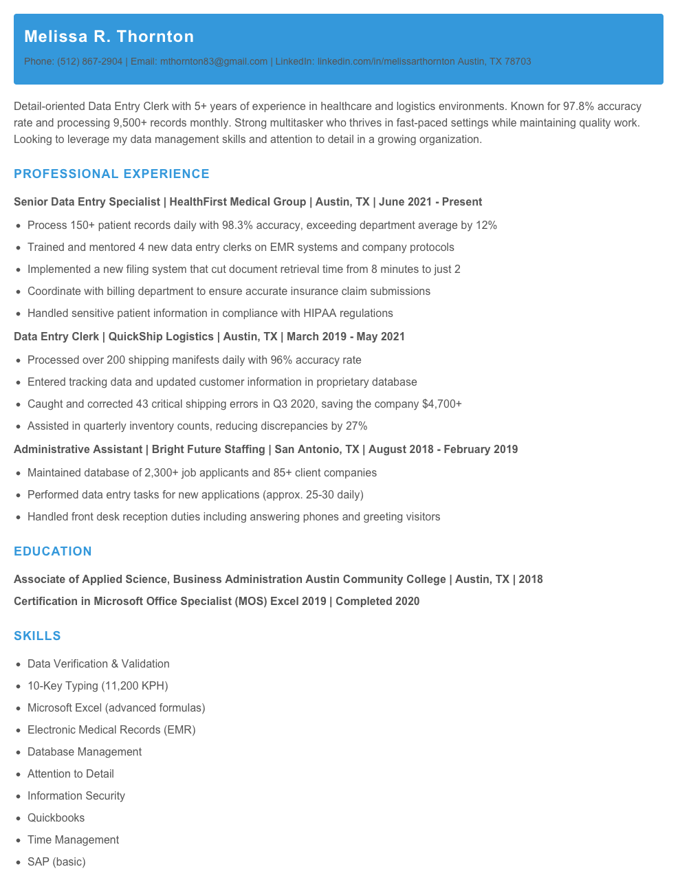 Data Entry Clerk Resume Examples & Templates 2025 - Resume.AI