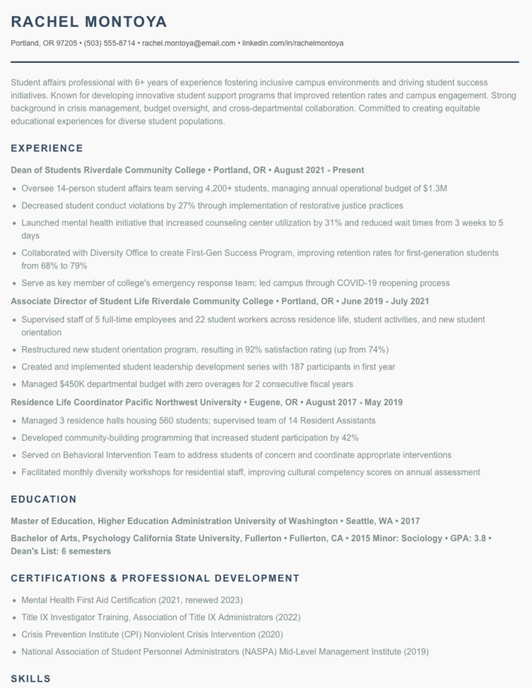 Dean of Students Resume Examples & Templates 2025 - Resume.AI