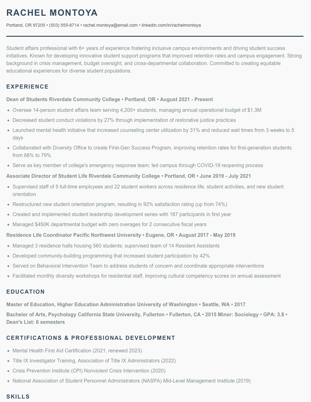 Dean of Students Resume Examples & Templates 2025 - Resume.AI