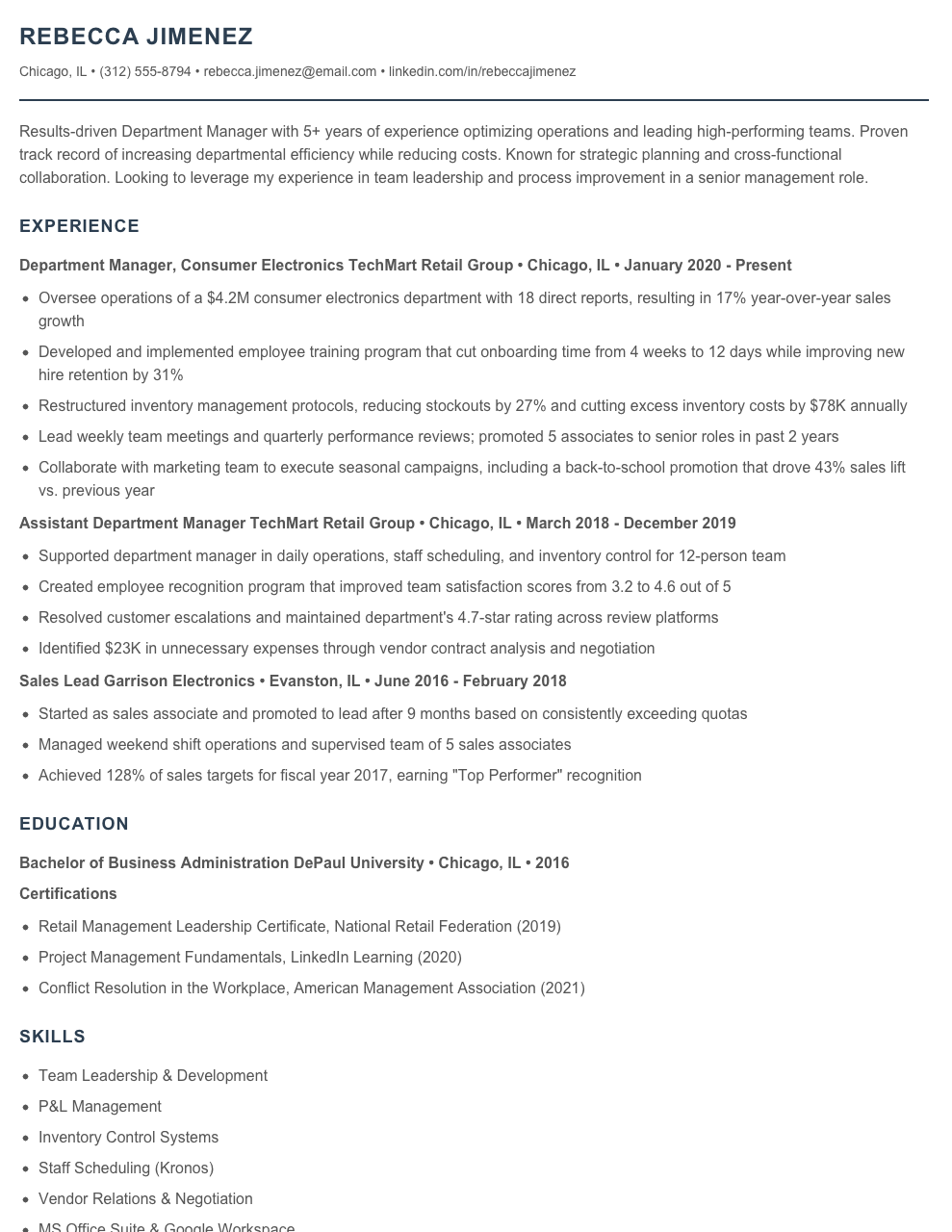 Department Manager Resume Examples & Templates 2025 - Resume.AI