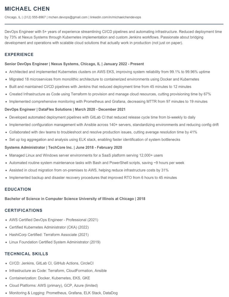 DevOps Engineer Resume Examples & Templates 2025 - Resume.AI