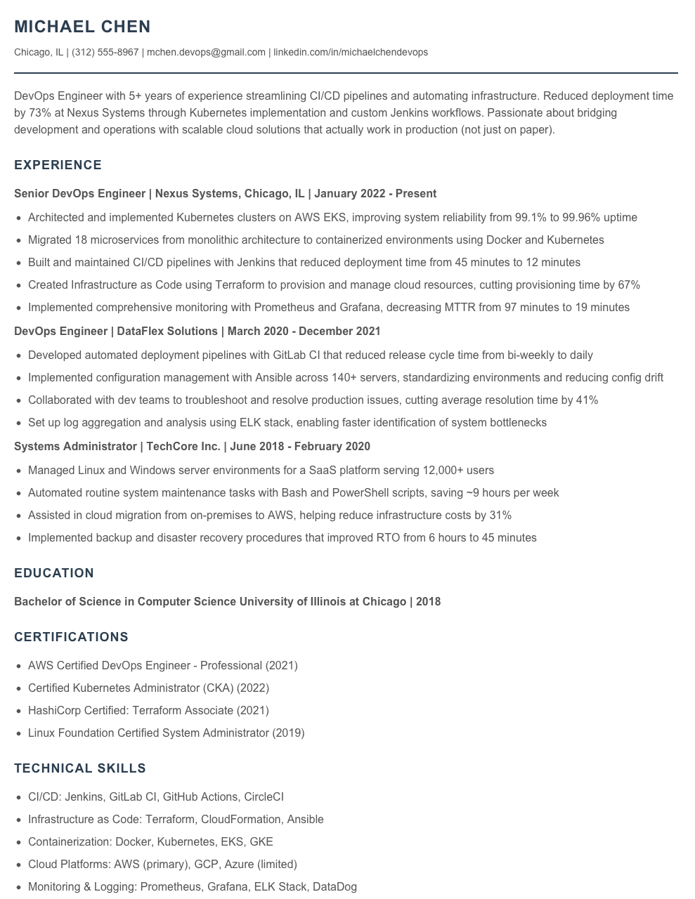 DevOps Engineer Resume Examples & Templates 2025 - Resume.AI