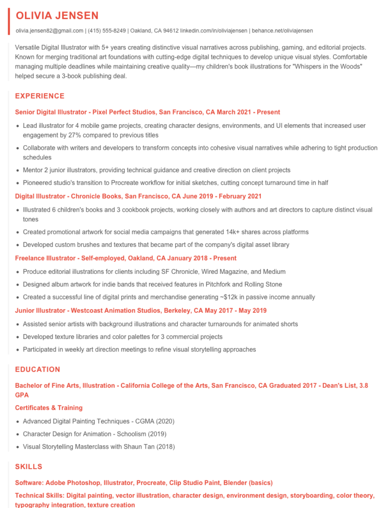 Digital Illustrator Resume Examples & Templates 2025 - Resume.AI