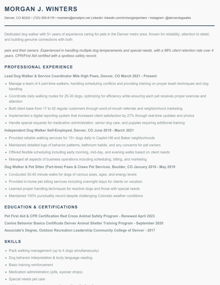 Dog Walker Resume Examples & Templates 2025 - Resume.AI