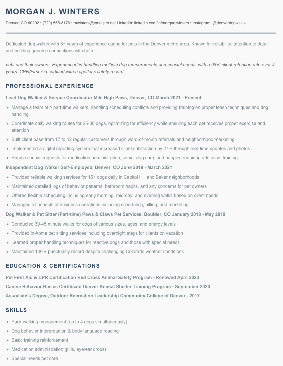 Dog Walker Resume Examples & Templates 2025 - Resume.AI