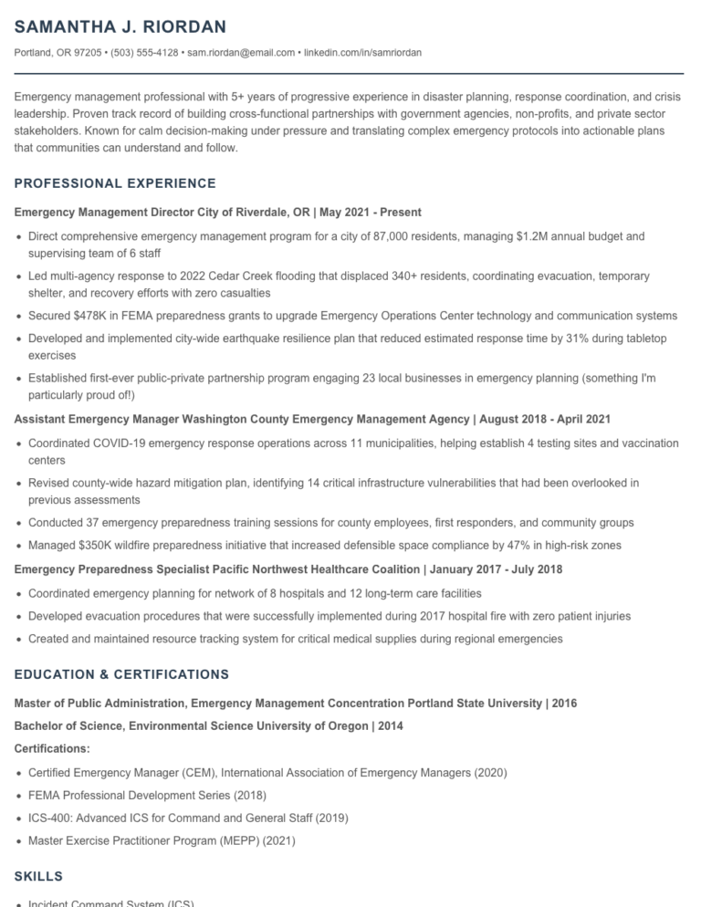 Emergency Management Director Resume Examples & Templates 2025 - Resume.AI