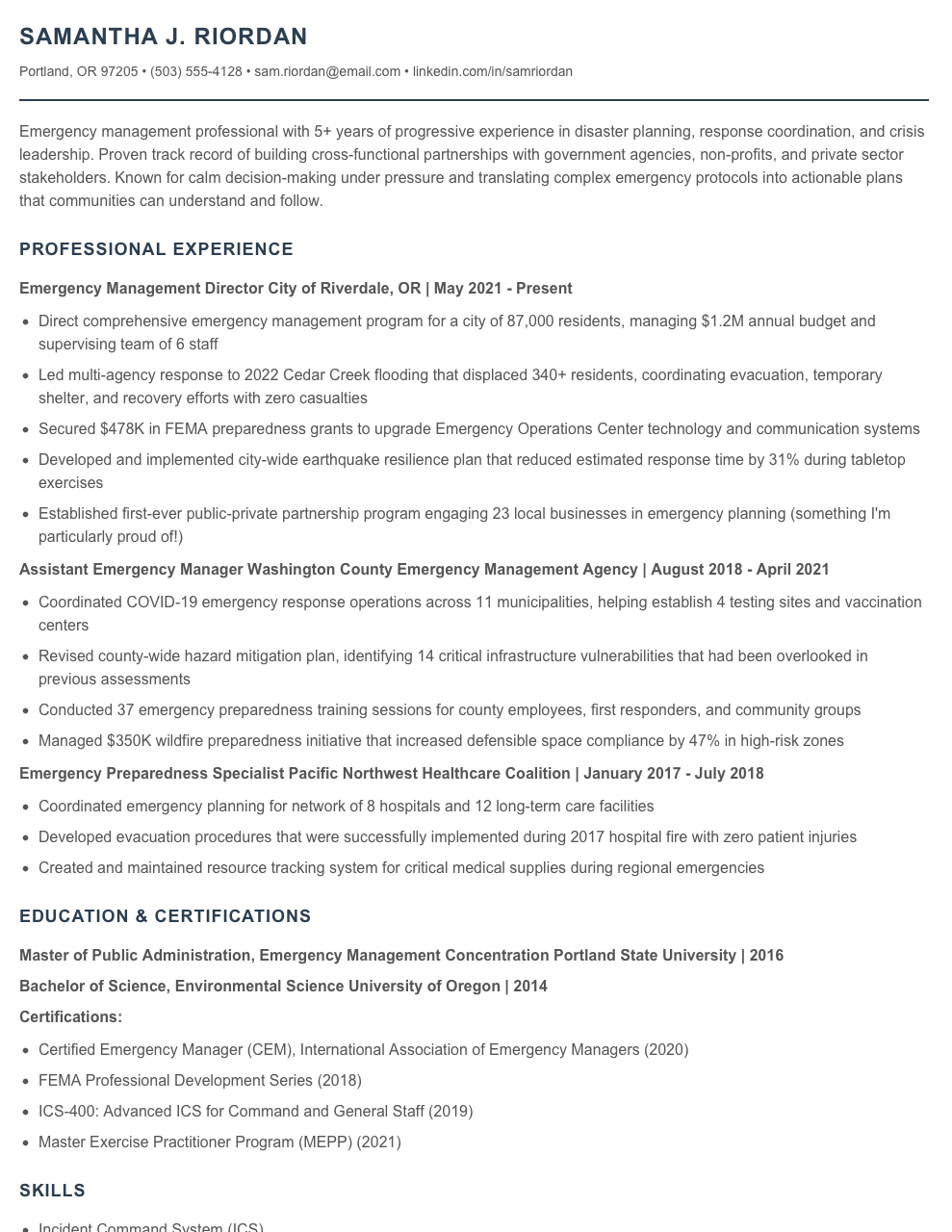 Emergency Management Director Resume Examples & Templates 2025 - Resume.AI