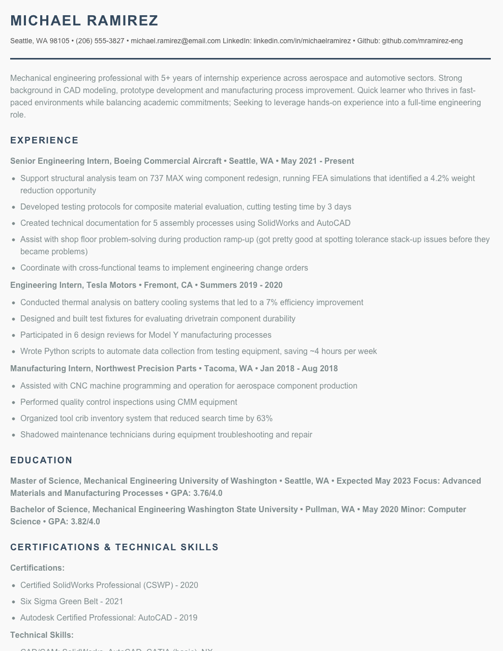 Engineering Intern Resume Examples & Templates 2025 - Resume.AI