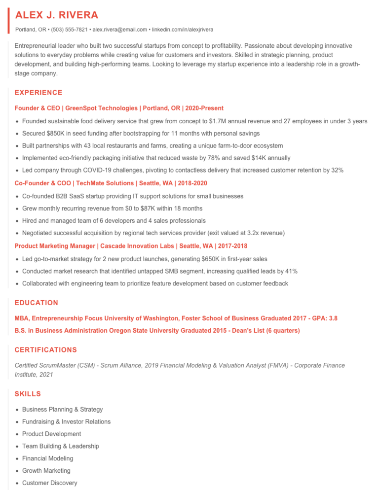 Entrepreneur Resume Examples & Templates 2025 - Resume.AI
