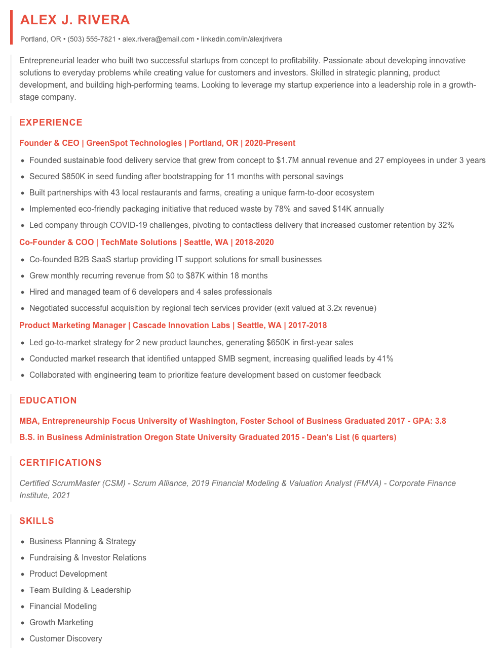 Entrepreneur Resume Examples & Templates 2025 - Resume.AI