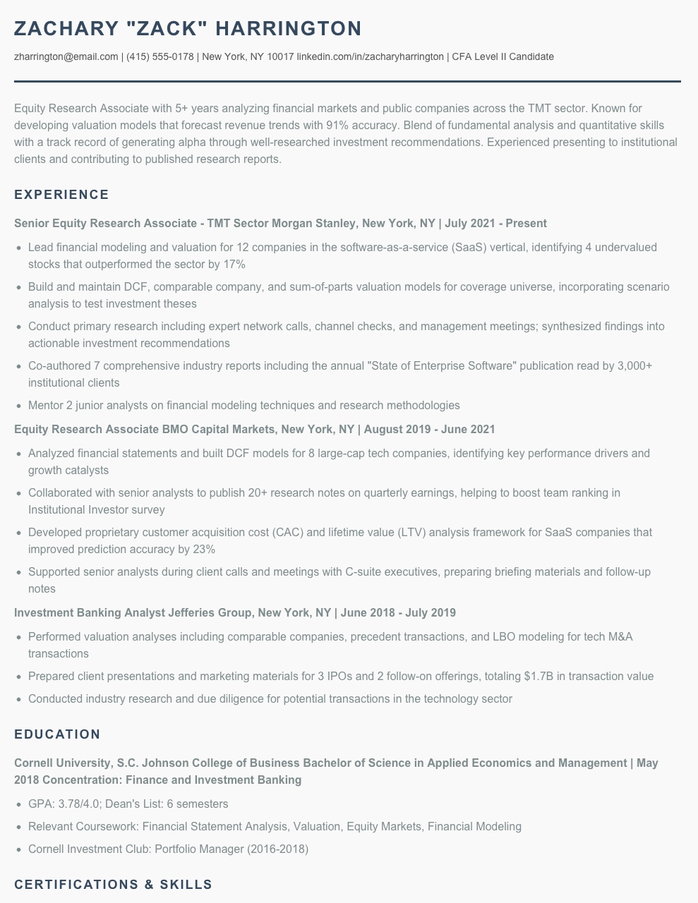Equity Research Associate Resume Examples & Templates 2025 - Resume.AI