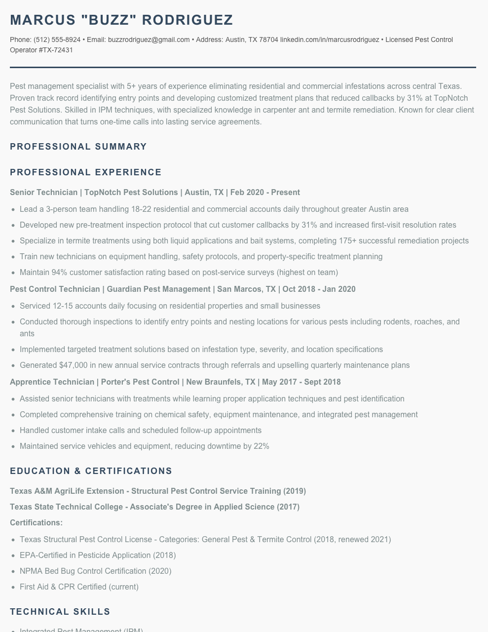 Exterminator Resume Examples & Templates 2025 - Resume.AI