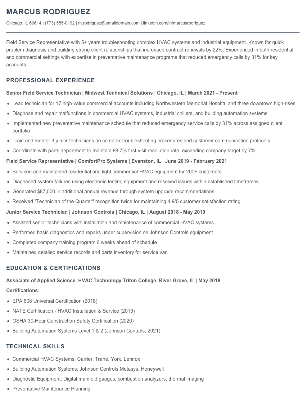 Field Service Representative Resume Examples & Templates 2025 - Resume.AI
