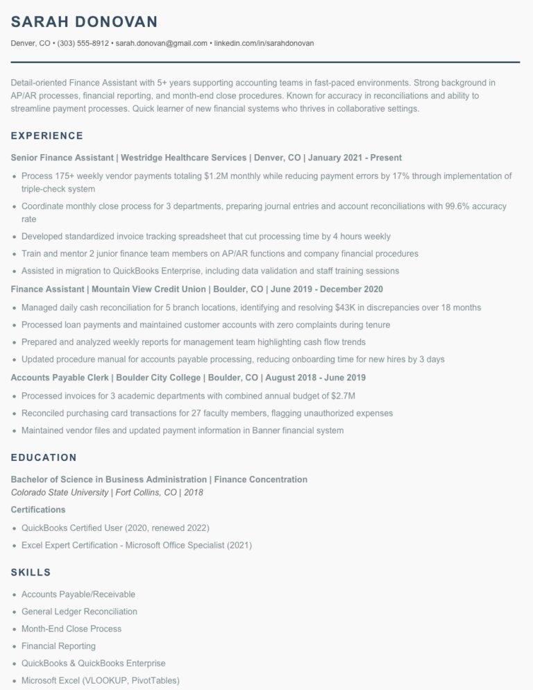 Finance Assistant Resume Examples & Templates 2025 - Resume.AI