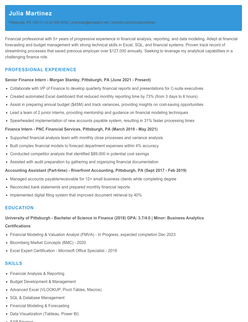 Finance Intern Resume Examples & Templates 2025 - Resume.AI