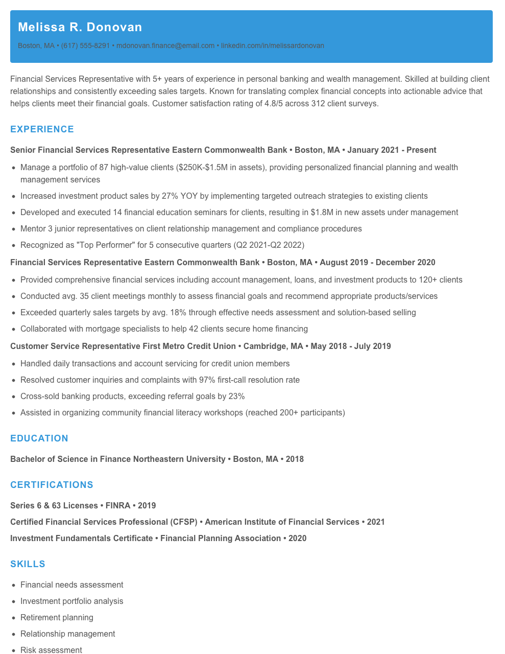 Financial Services Representative Resume Examples & Templates 2025 ...