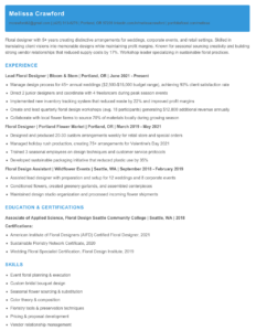 Floral Designer Resume Examples & Templates 2025 - Resume.AI
