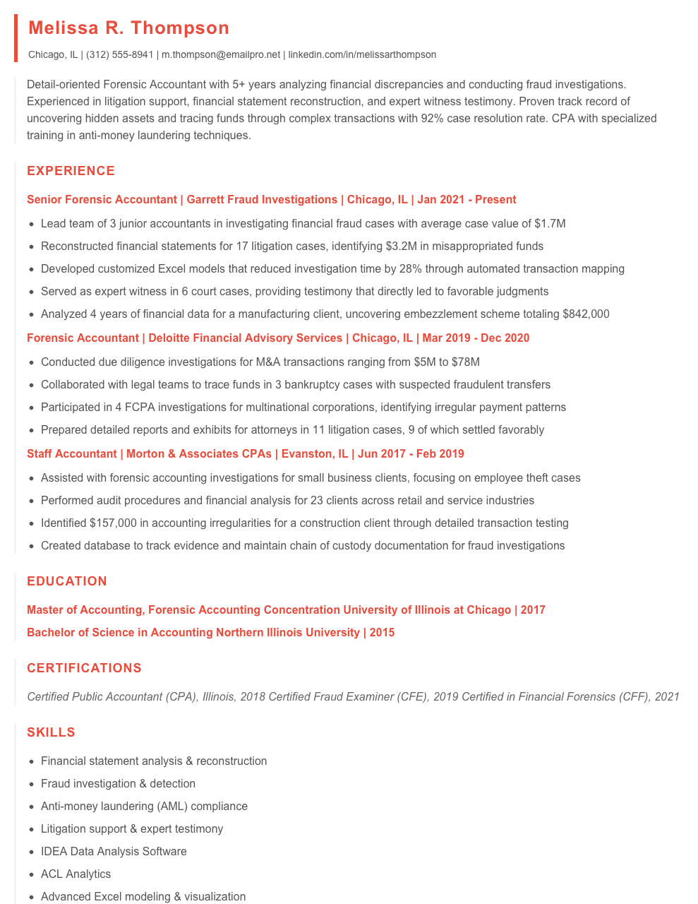 Forensic Accountant Resume Examples & Templates 2025 - Resume.AI
