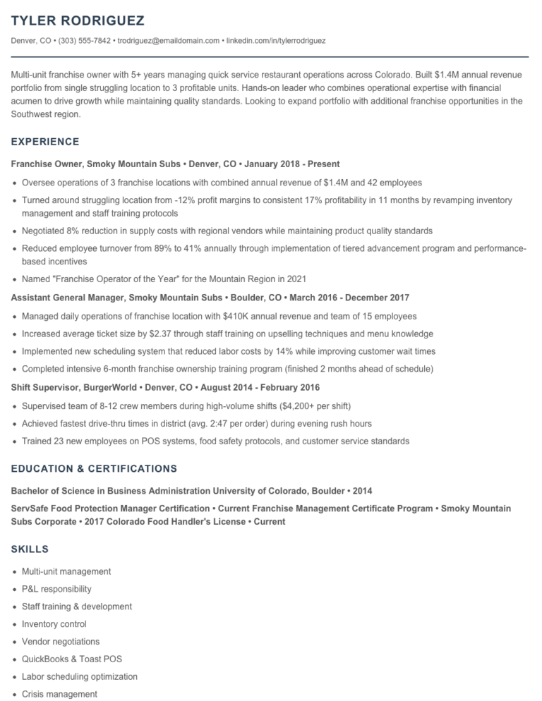 Franchise Owner Resume Examples & Templates 2025 - Resume.AI