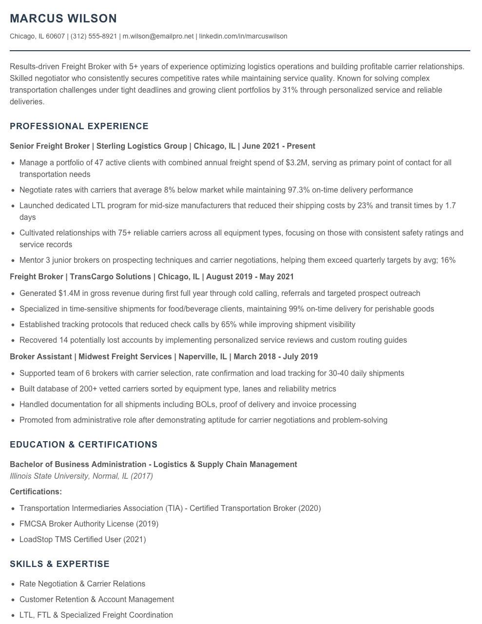 Freight Broker Resume Examples & Templates 2025 - Resume.AI