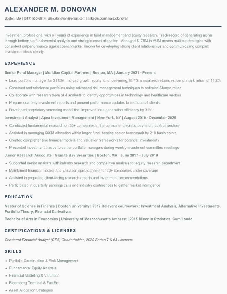Fund Manager Resume Examples & Templates 2025 - Resume.AI