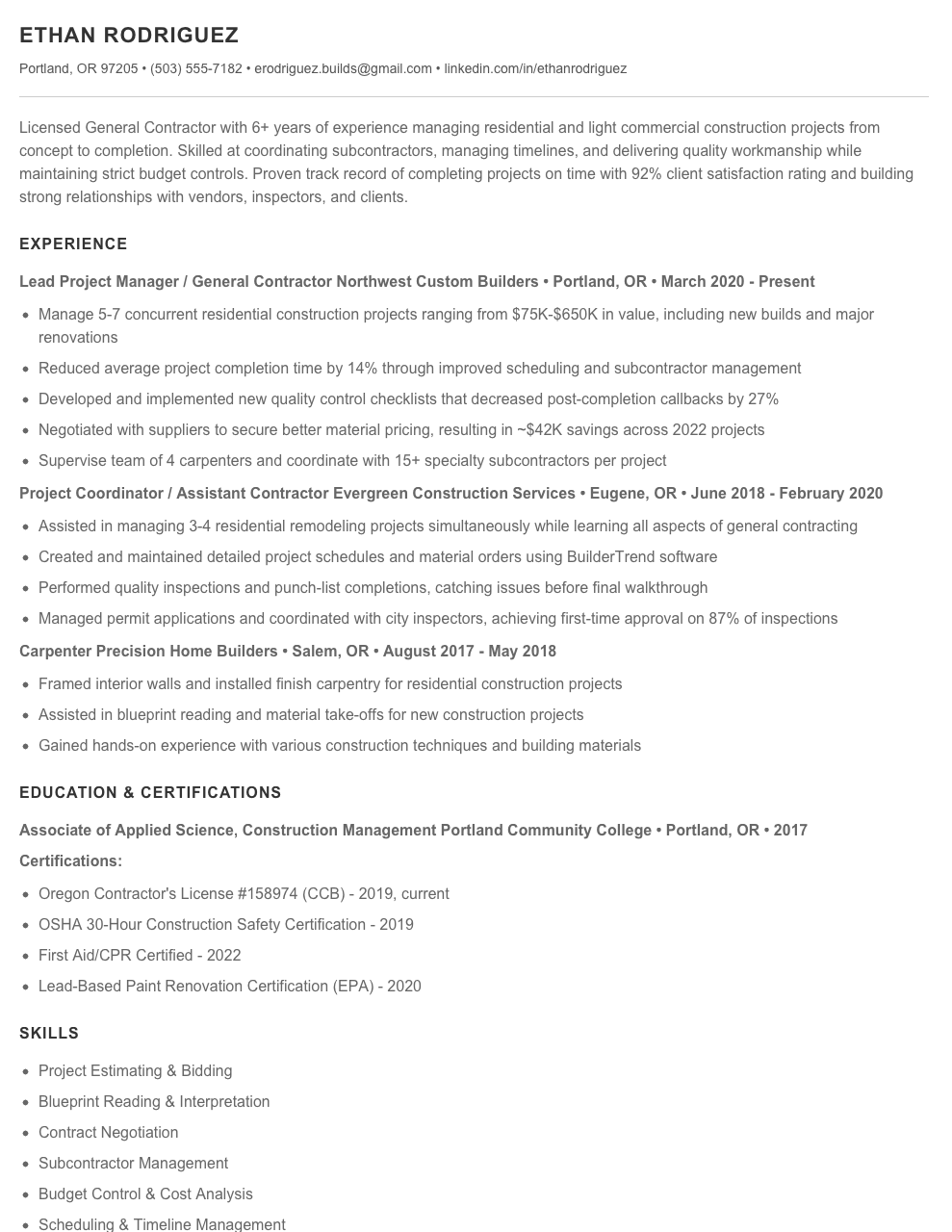 General Contractor Resume Examples & Templates 2025 - Resume.AI