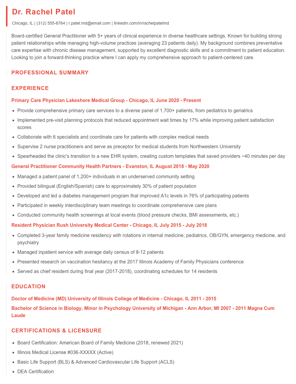 General Practitioner Resume Examples & Templates 2025 - Resume.AI