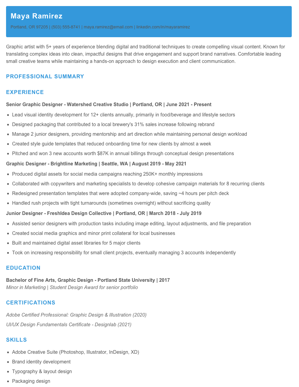 Graphic Artist Resume Examples & Templates 2025 - Resume.AI