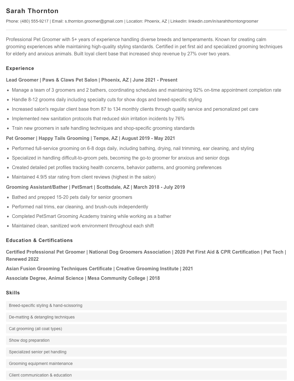 Groomer Resume Examples & Templates 2025 - Resume.AI