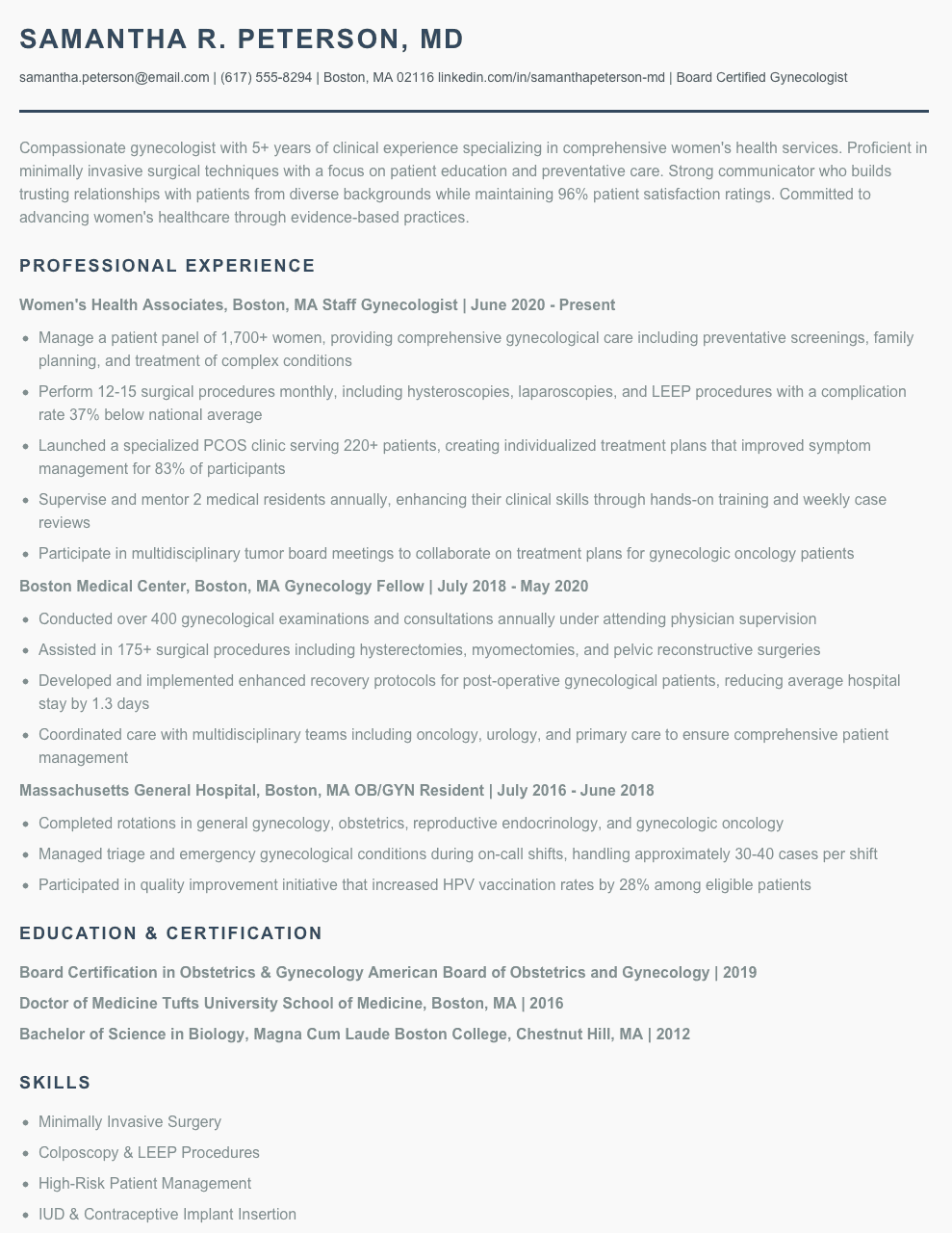 Gynecologist Resume Examples & Templates 2025 - Resume.AI