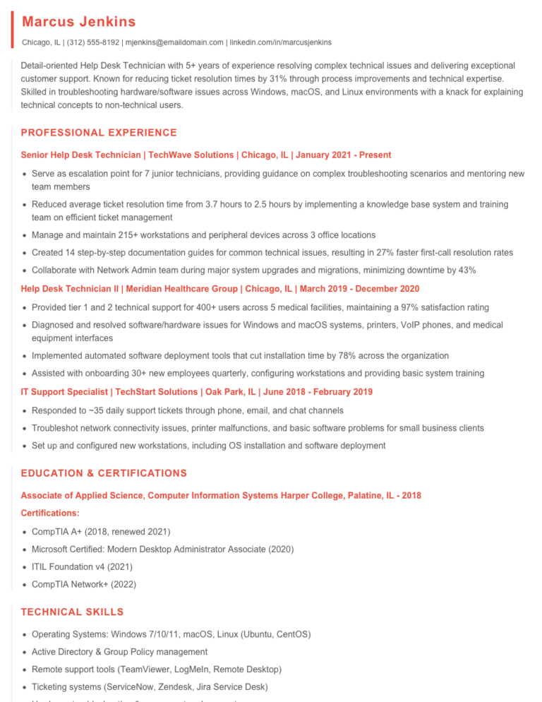 Help Desk Technician Resume Examples & Templates 2025 - Resume.AI