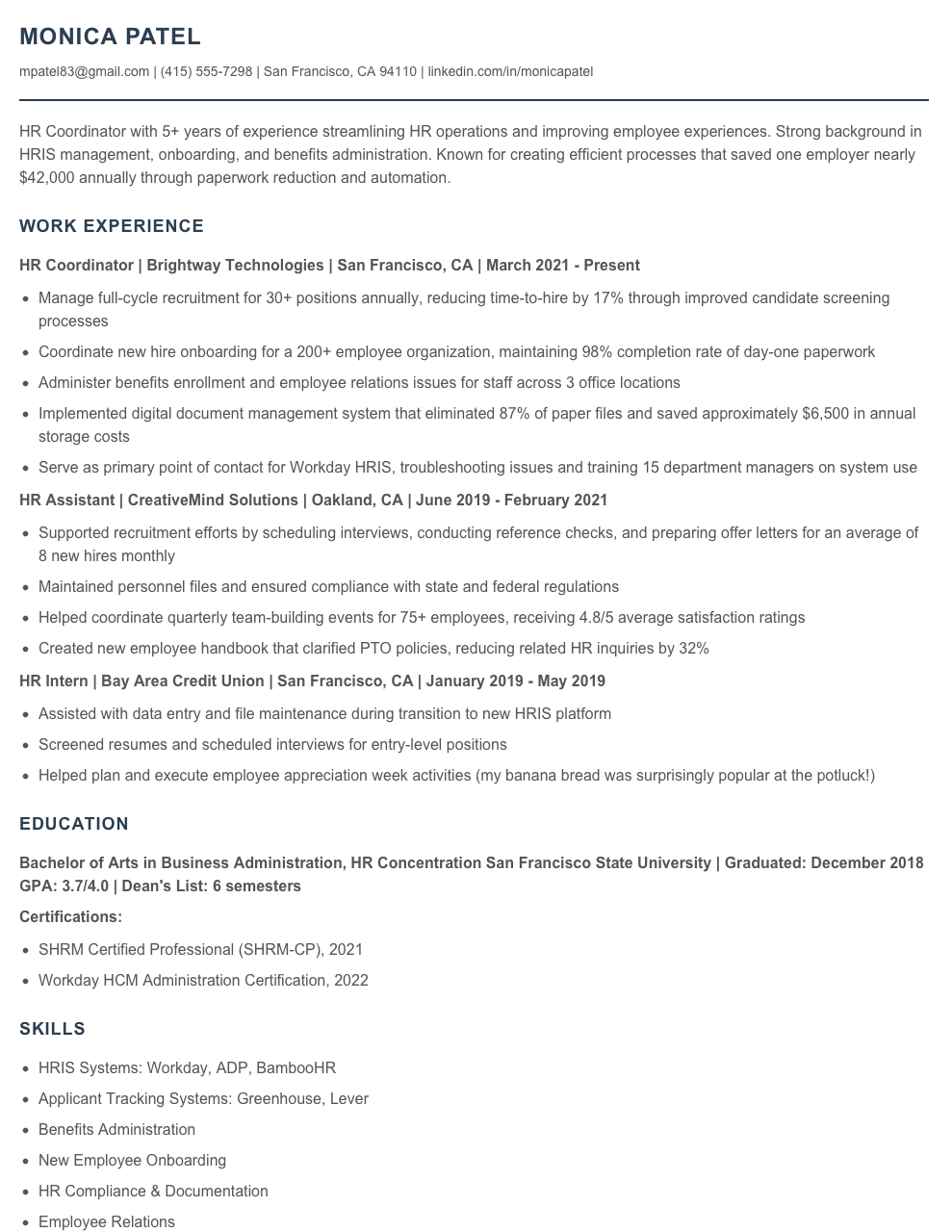 HR Coordinator Resume Examples & Templates 2025 - Resume.AI