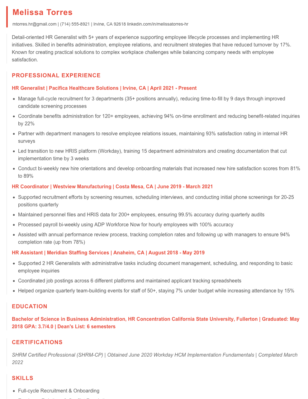 Human Resources Generalist Resume Examples & Templates 2025 - Resume.AI