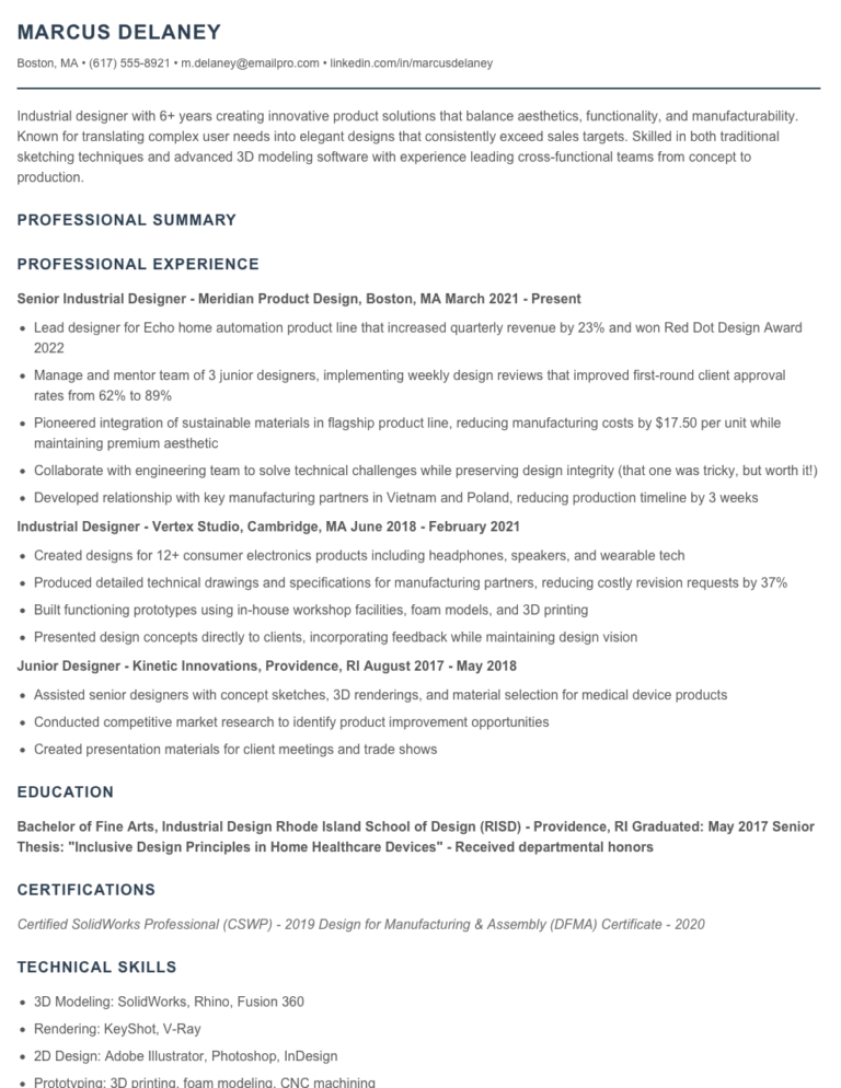 Industrial Designer Resume Examples & Templates 2025 - Resume.AI