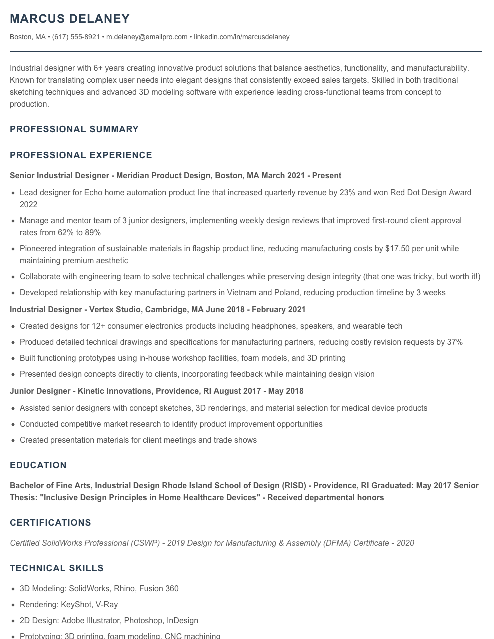 Industrial Designer Resume Examples & Templates 2025 - Resume.AI