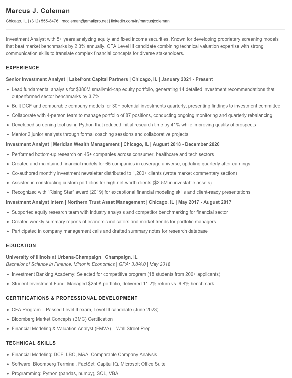 Investment Analyst Resume Examples & Templates 2025 - Resume.AI