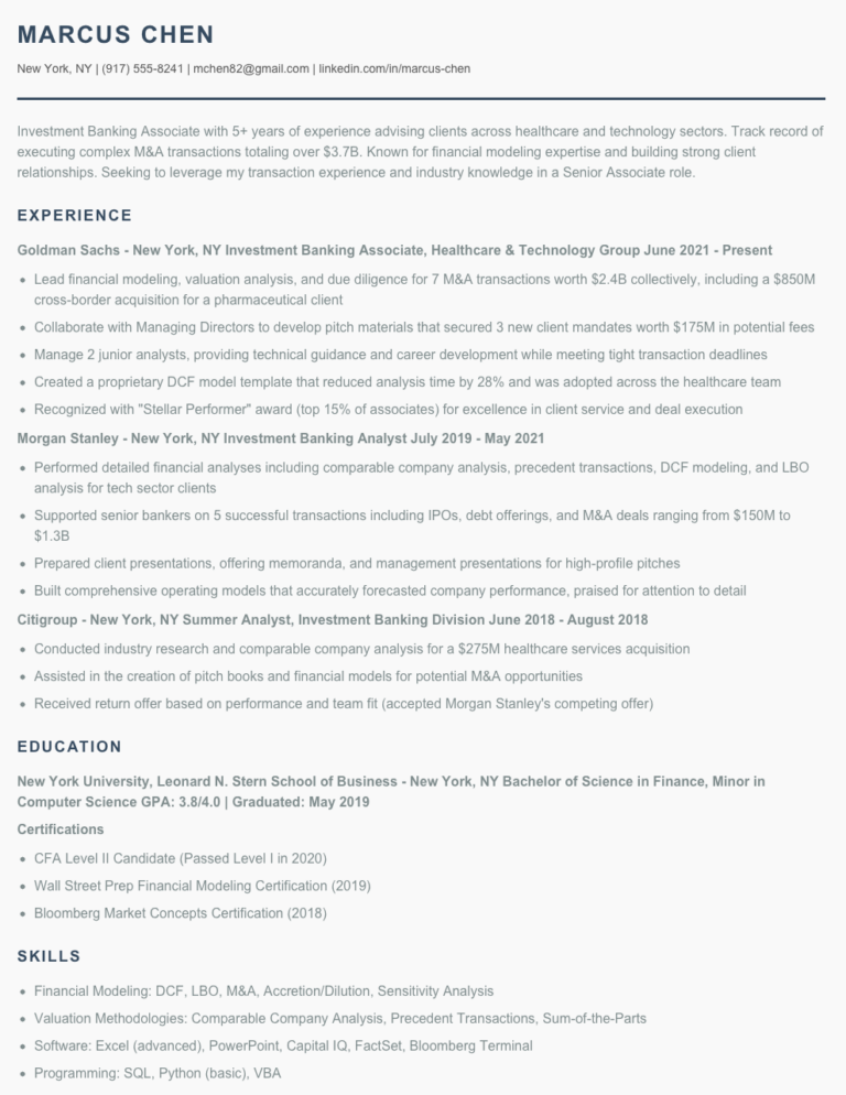 Investment Banking Associate Resume Examples & Templates 2025 - Resume.AI