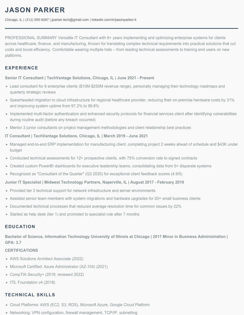 IT Consultant Resume Examples & Templates 2025 - Resume.AI