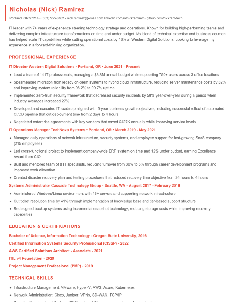 IT Director Resume Examples & Templates 2025 - Resume.AI