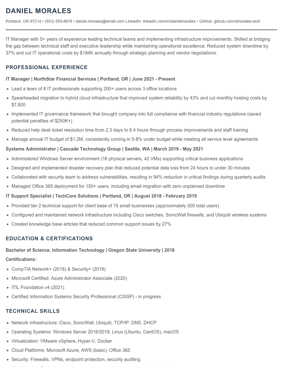 IT Manager Resume Examples & Templates 2025 - Resume.AI