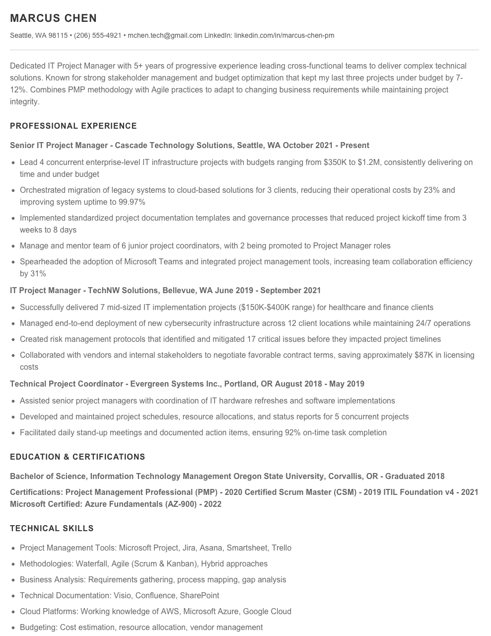 IT Project Manager Resume Examples & Templates 2025 - Resume.AI