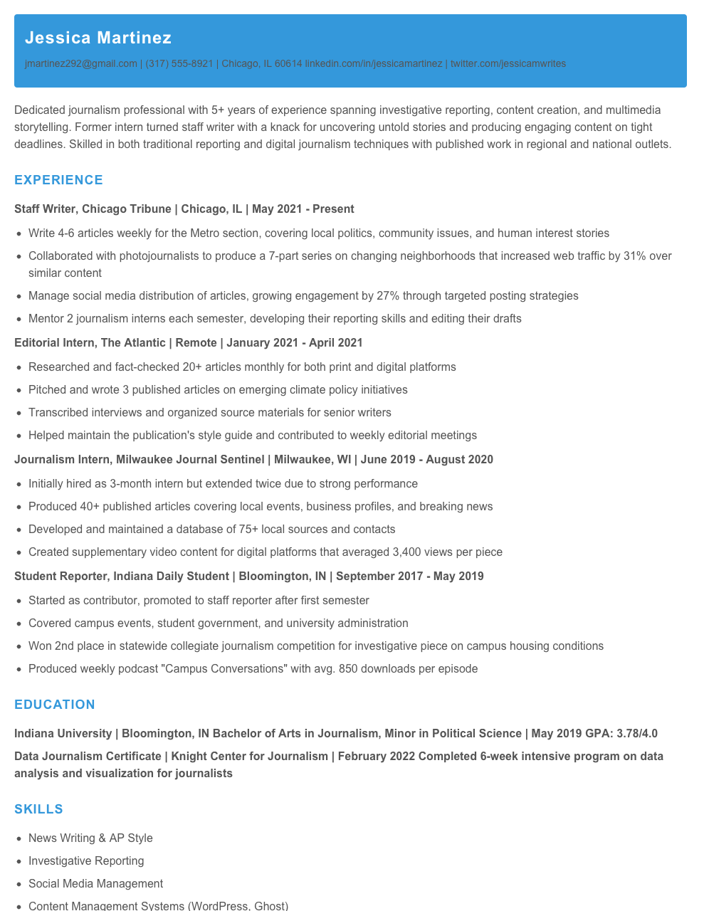 Journalism Intern Resume Examples & Templates 2025 - Resume.AI