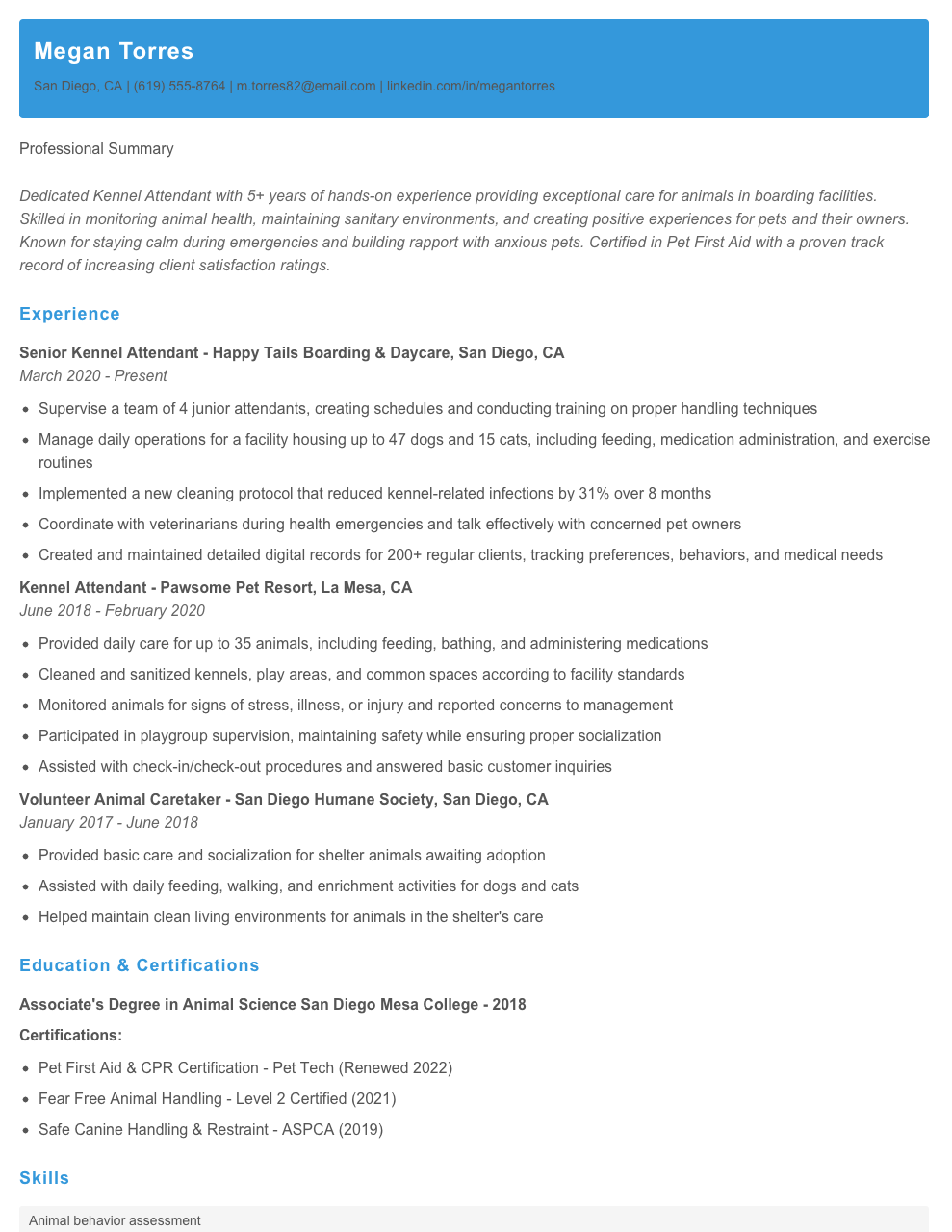 Kennel Attendant Resume Examples & Templates 2025 - Resume.AI