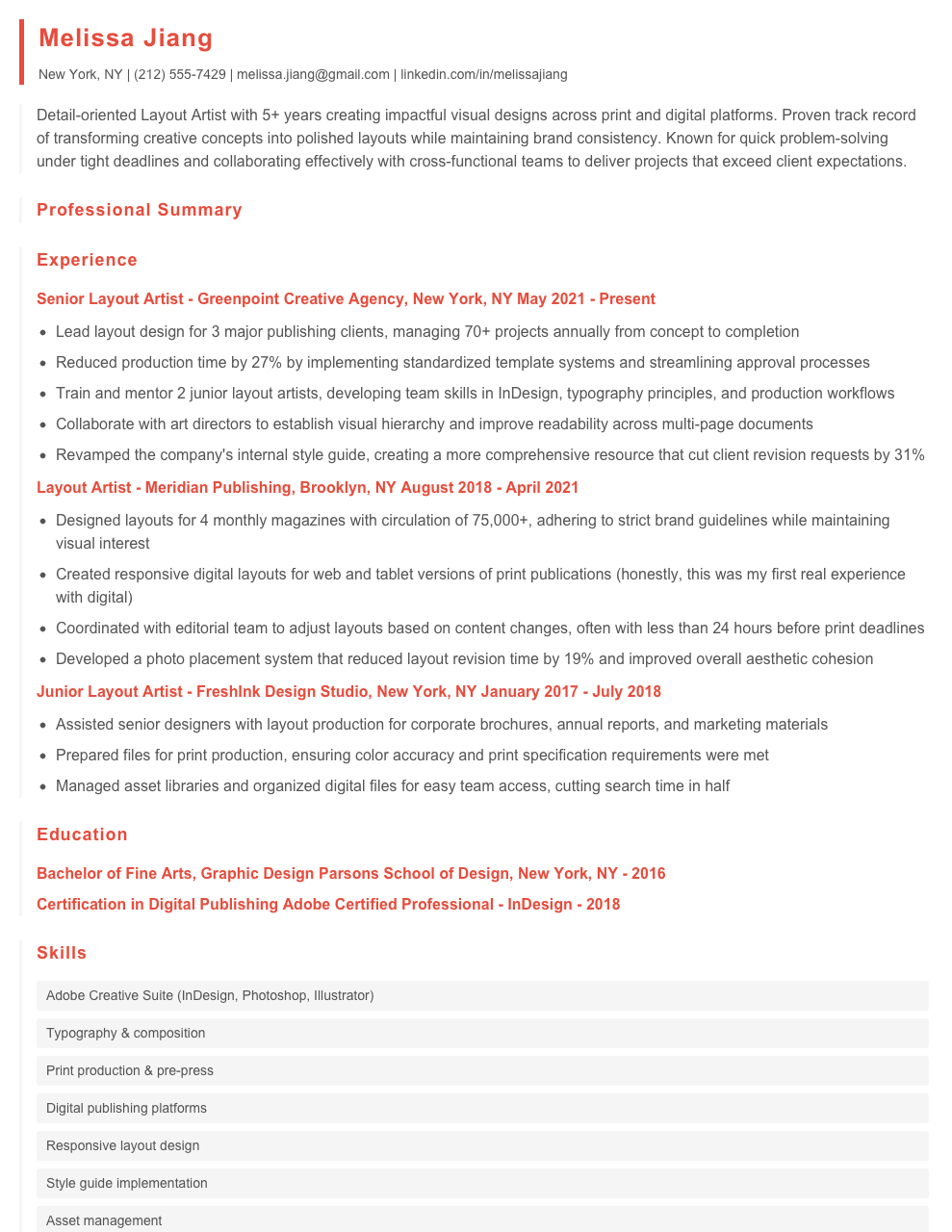 Layout Artist Resume Examples & Templates 2025 - Resume.AI