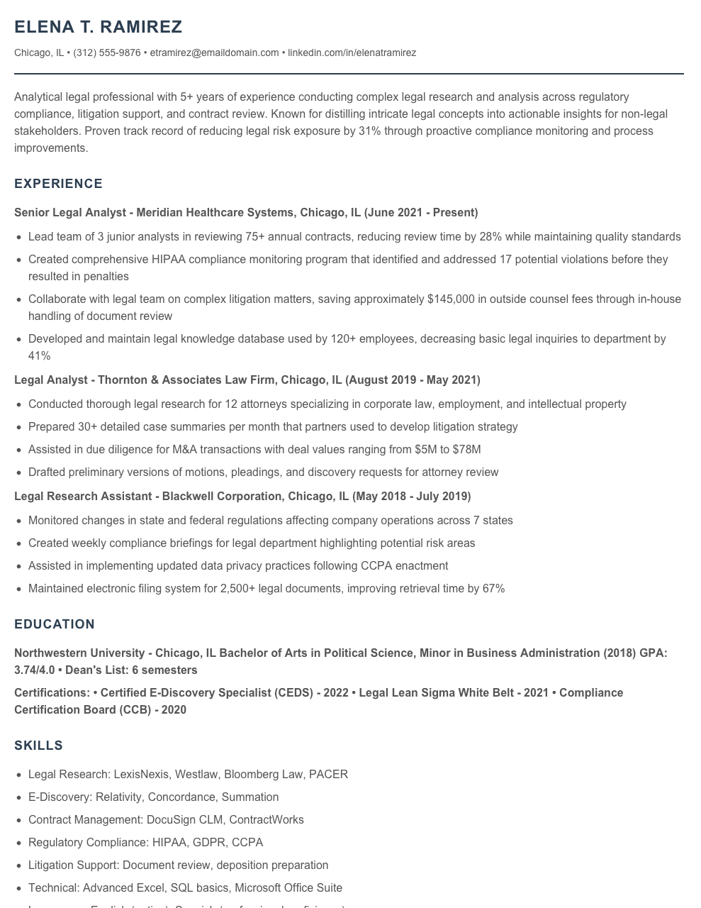 Legal Analyst Resume Examples & Templates 2025 - Resume.AI